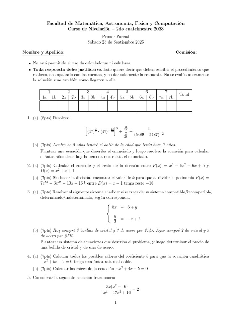 1erparcial CN 2C 2023 Sabado | PDF | Ecuaciones | Lógica