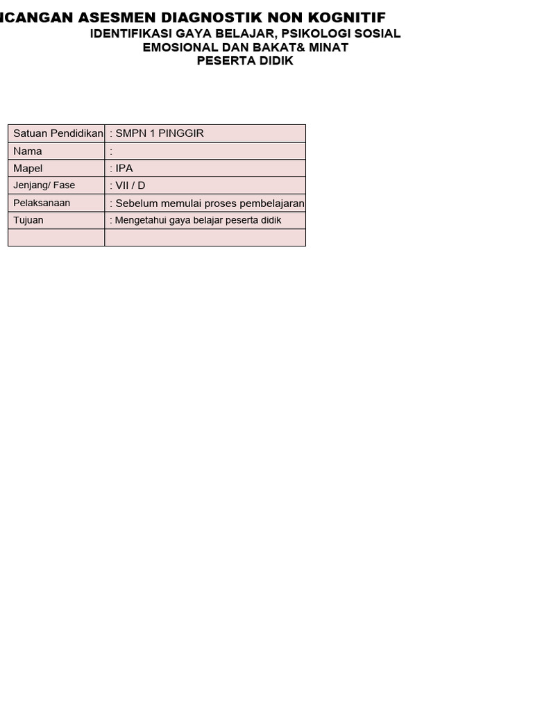 Rancangan Asesmen Diagnostik Non Kognitif | PDF