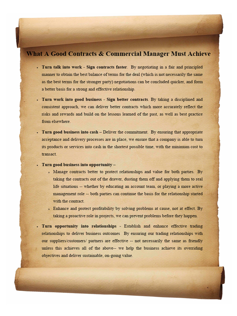 What A Good Contracts&Commercial Manager Does | PDF
