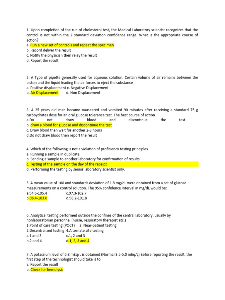 CC 10 Questions | PDF | Health Professional | Glucose