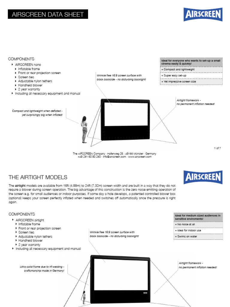 AIRSCREEN Data-Sheet Inflatable-Screens EN | PDF | Length ...