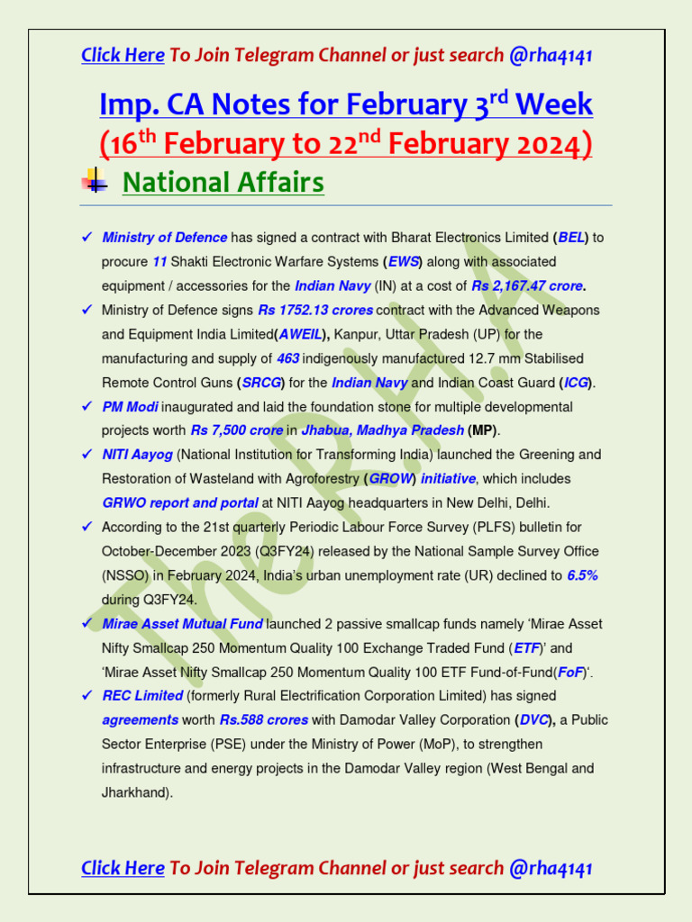 February 2024 3rd Week Complete Notes (Prepared by RHA) | PDF