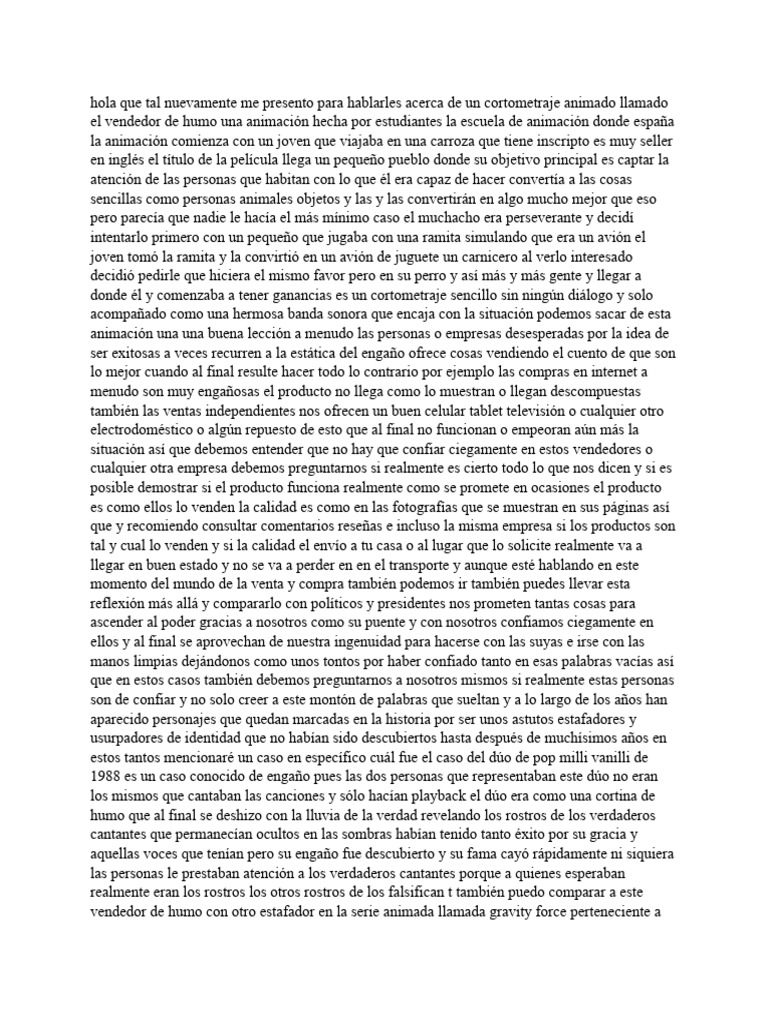 Resumen del cortometraje "El vendedor de humo" | PDF | Novela negra ...