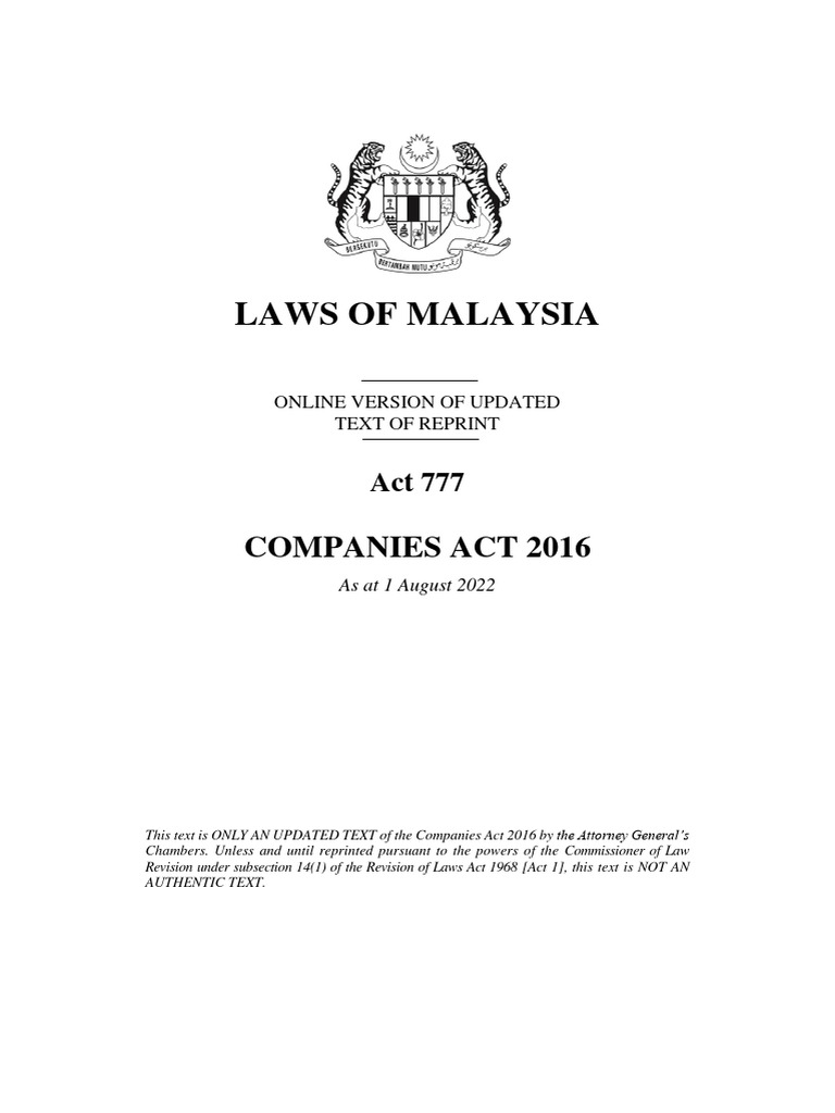 Companies Act 2016 Malaysia Update | PDF | Liquidation | Financial Statement