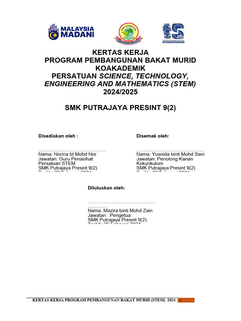 Kertas Kerja Program Pembangunan Bakat Murid (STEM) | PDF