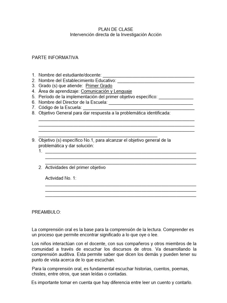 Modelo de Plan de Clase. | PDF | Aprendizaje | Evaluación