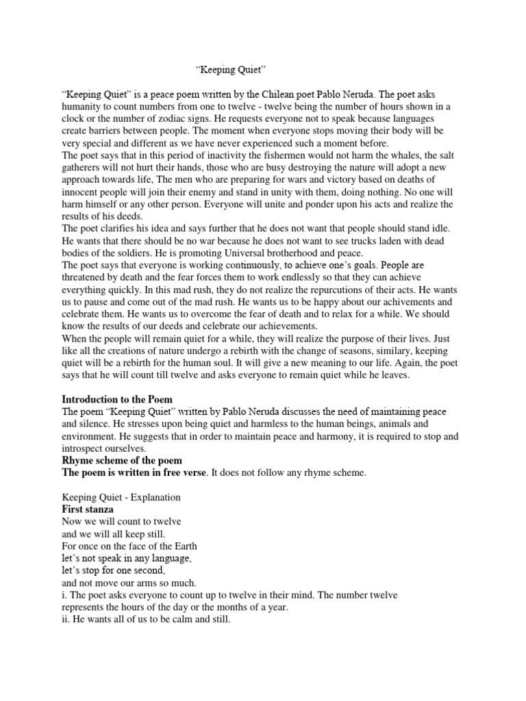 Keeping Quiet | PDF | Poetry | Greed