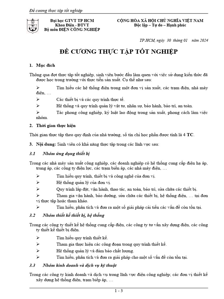 De Cuong Thuc Tap Tot Nghiep | PDF