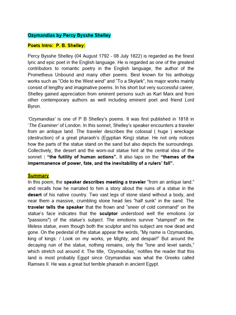 4 Semester Summaries - Poem and Prose - Unit 4 - 2023-2024 | PDF