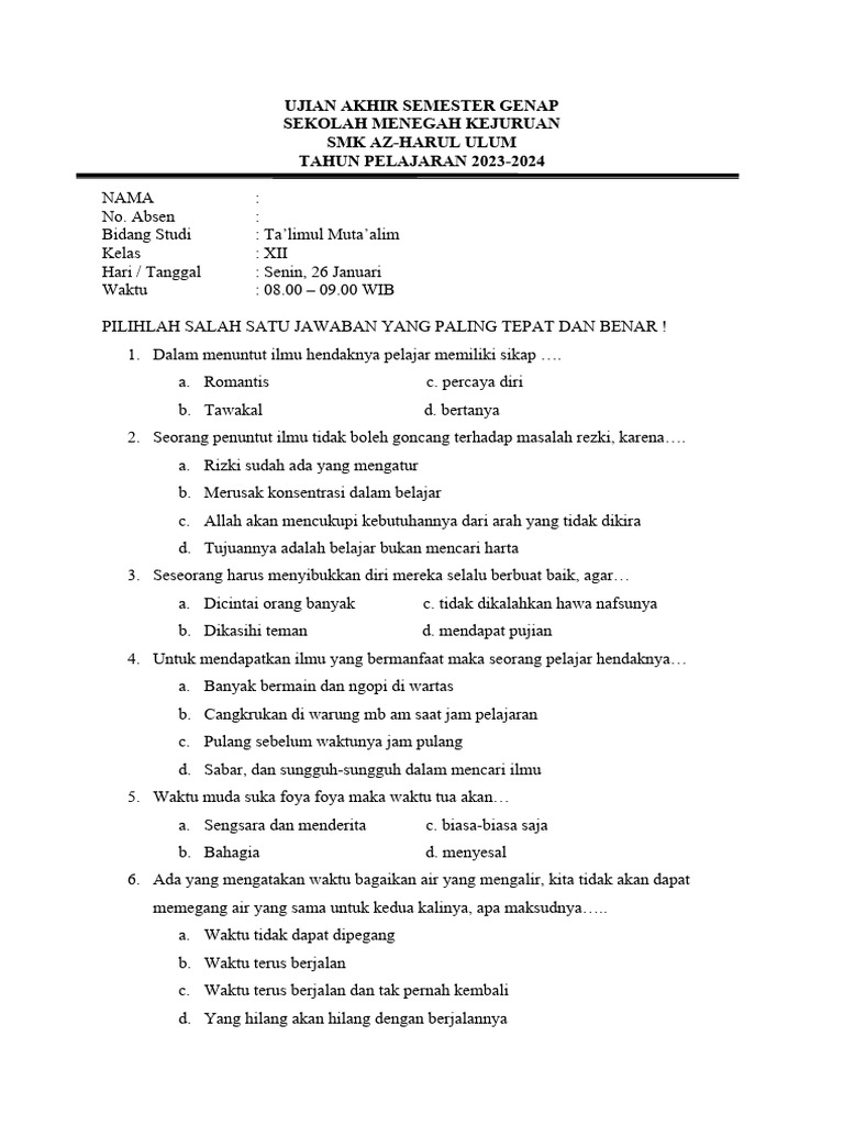 Naskah Ujian Akhir Semester Genap | PDF | Karier & Perkembangan | Perjalanan