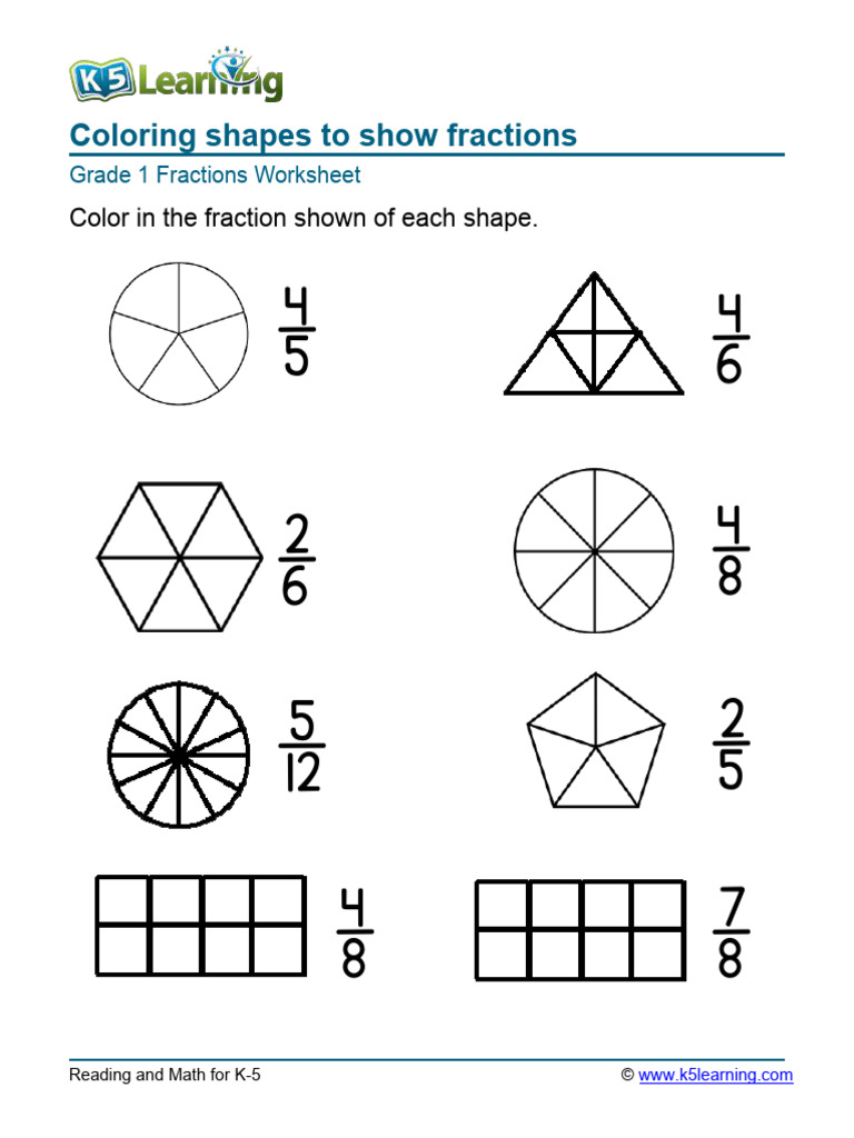 Color Fractions Worksheet for Grade 1 | PDF