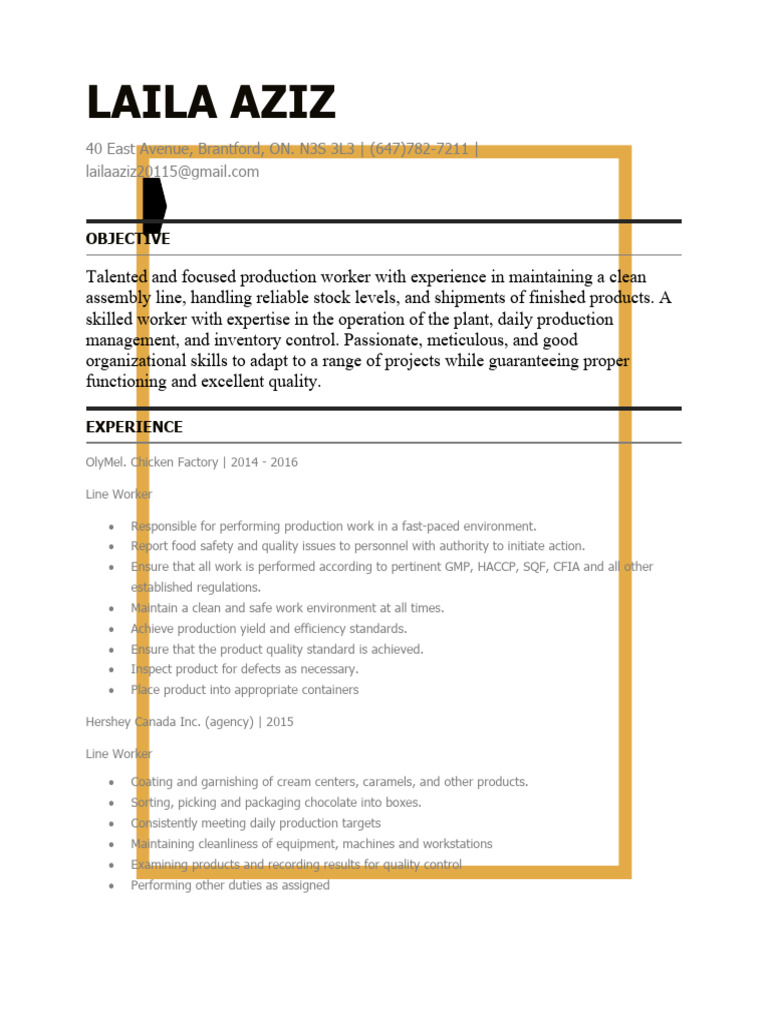 Laila Aziz: 40 East Avenue, Brantford, ON. N3S 3L3 - (647) 782-7211 | PDF