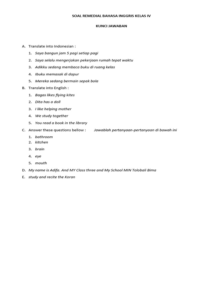 Soal Remedial Bahasa Inggris IV | PDF | Seni & Disiplin Bahasa