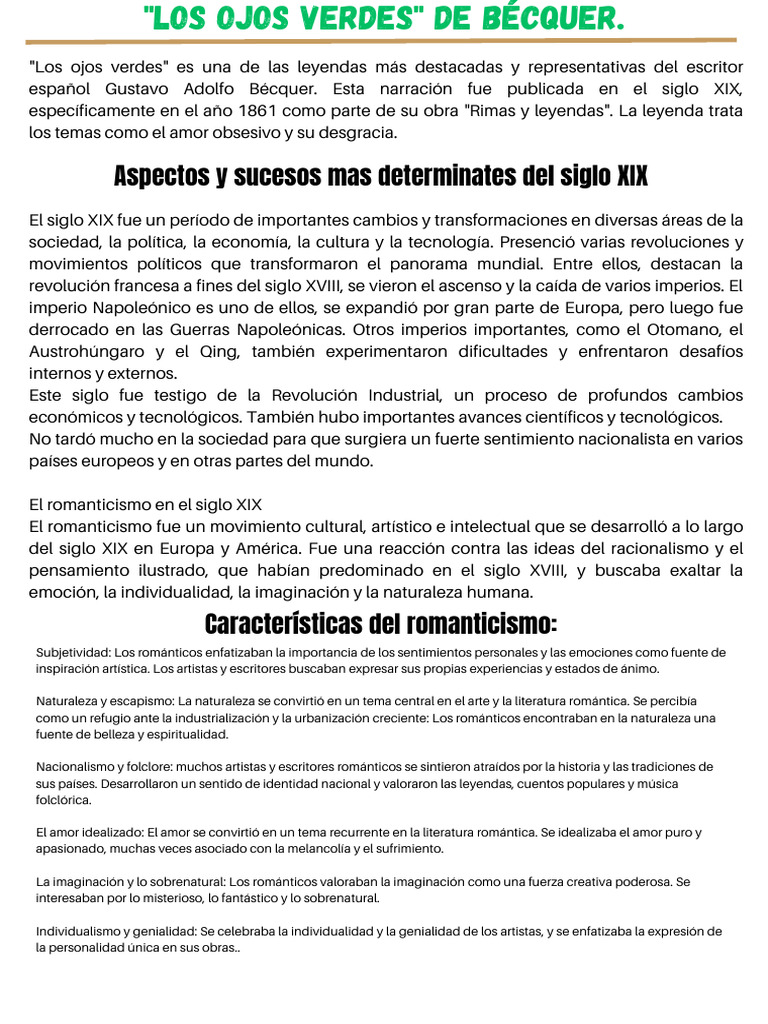 Los Ojos Verde de Bécquer. | PDF | Romanticismo | Amor