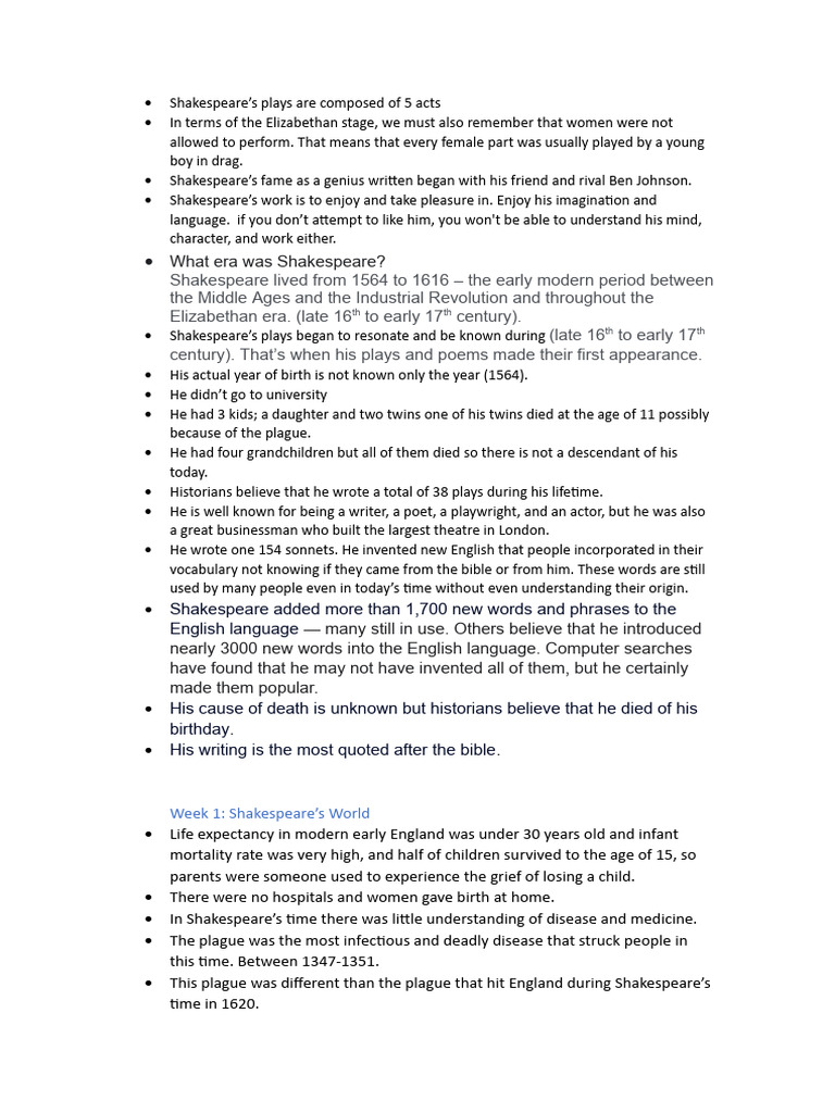Shakespeare II Notes | Download Free PDF | William Shakespeare | House ...