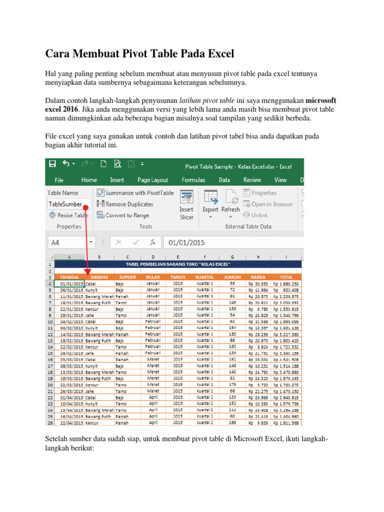 Cara Membuat Pivot Table Pada Excel | PDF
