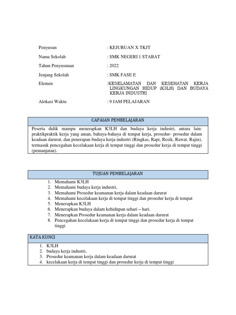 Modul Ajar k3lh TKJ | PDF