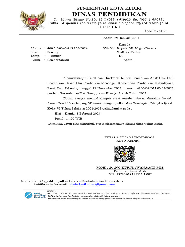 Permohonan Data Penggunaan Blanko Ijazah Tahun 2023 Barcode | PDF