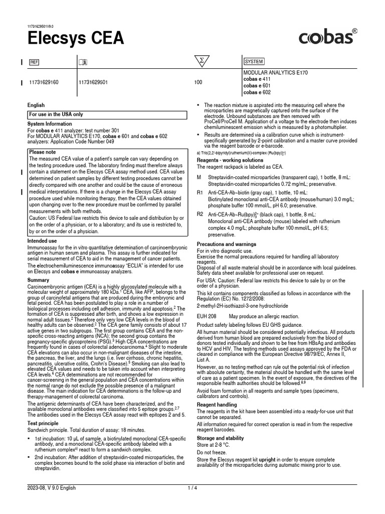 Insert - Elecsys CEA.11731629501.V9.en | PDF