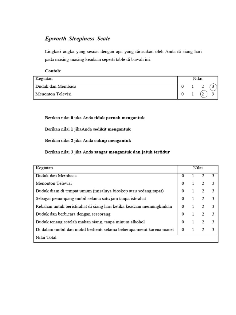 Epworth Sleepiness Scale | PDF
