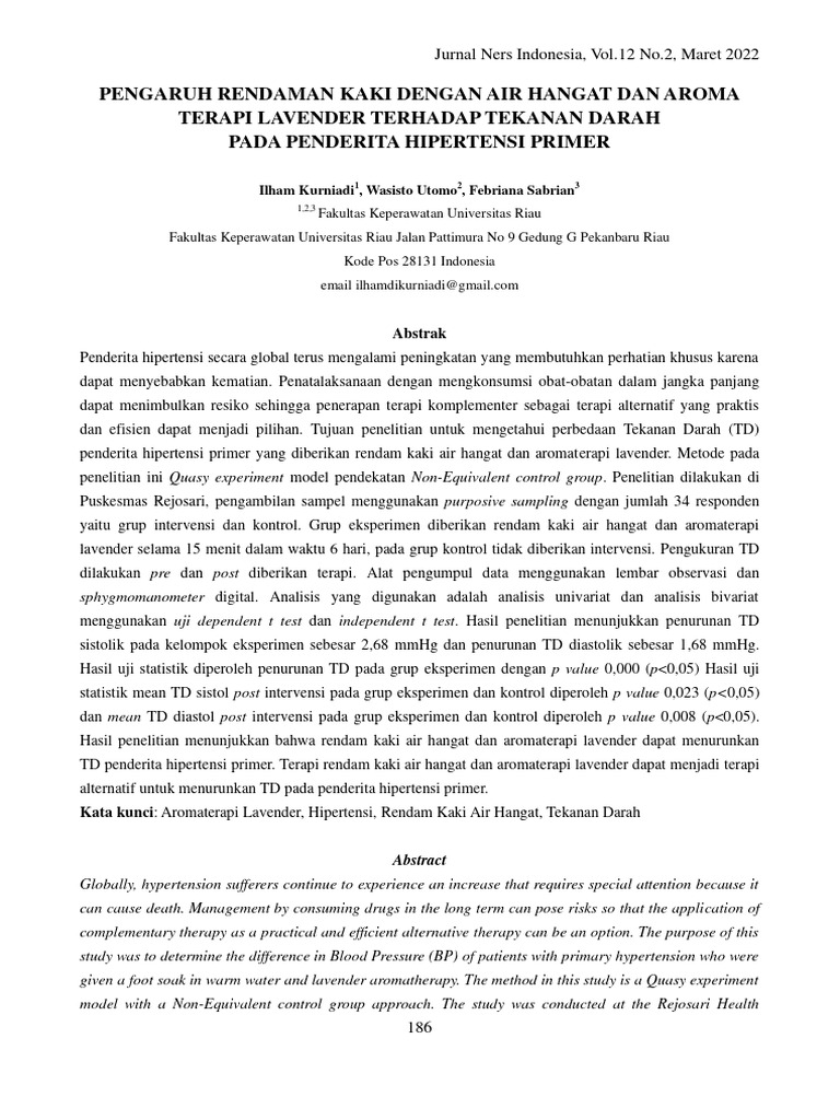 Pengaruh Rendaman Kaki Dengan Air Hangat Dan Aroma Terapi Lavender ...