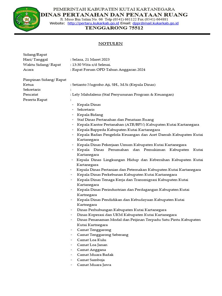 Notulen Rapat Forum OPD 2023 | PDF | Sains & Matematika