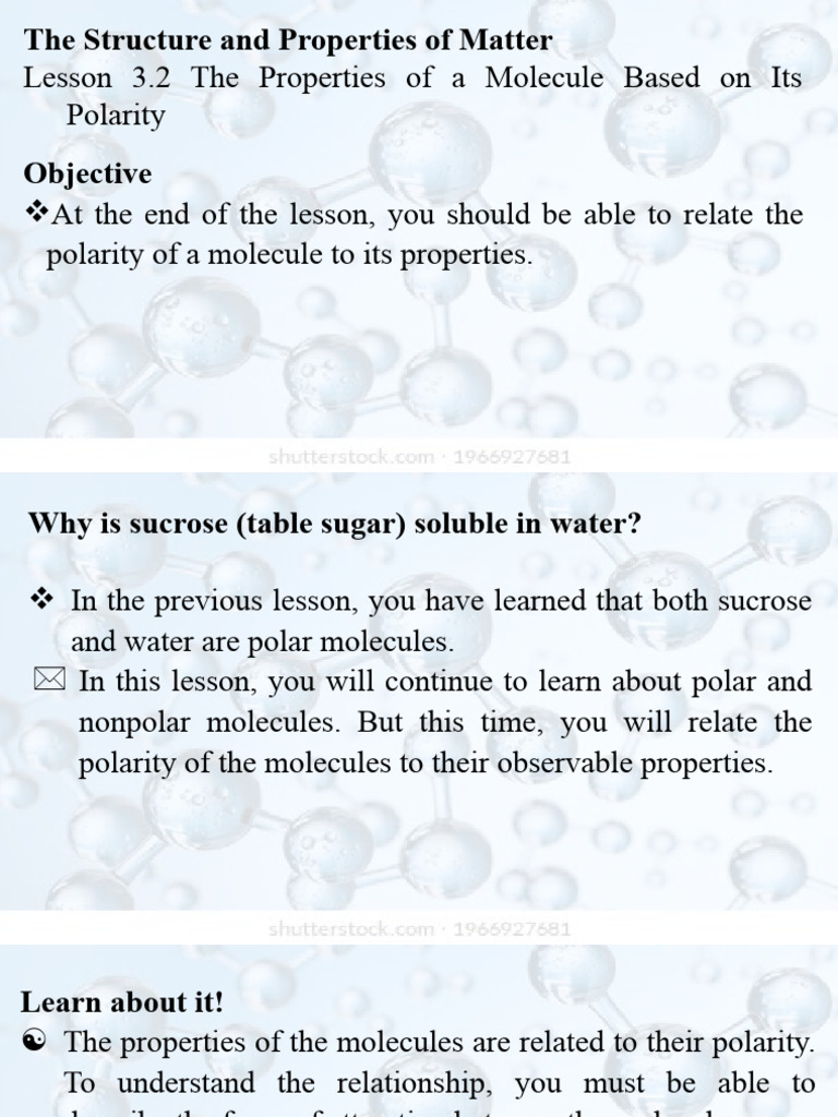 Lesson 2.2 The Properties of A Molecule Based On Its Polarity | PDF ...