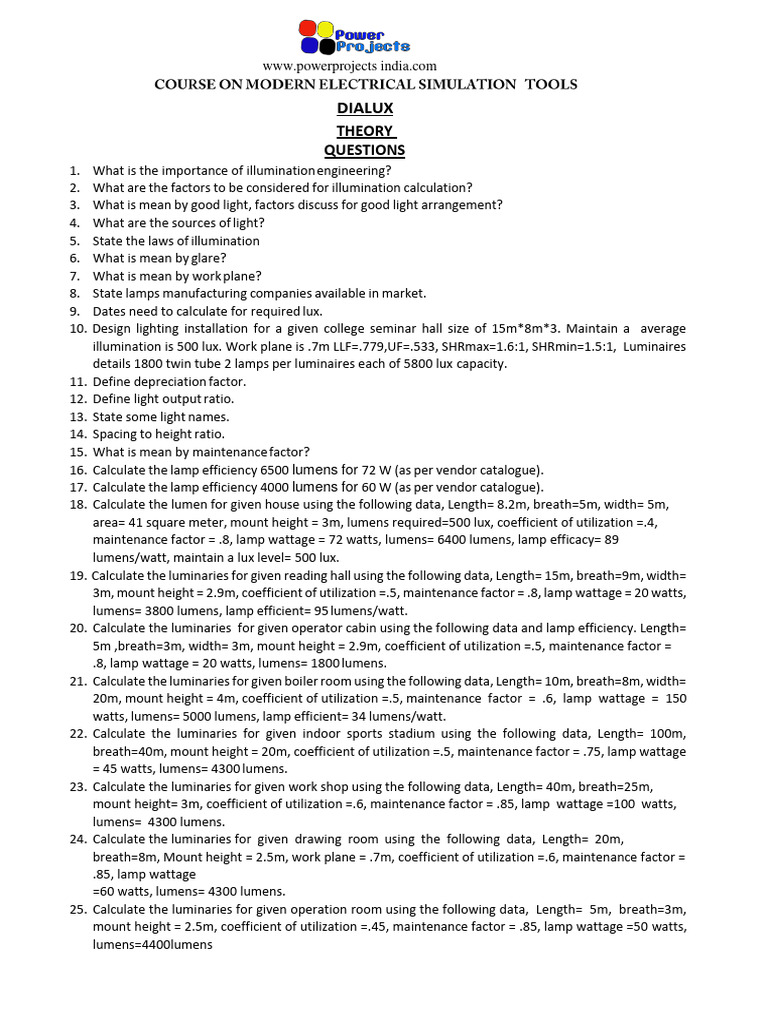 Dia Lux Assignment Questions | PDF | Lighting | Metrology