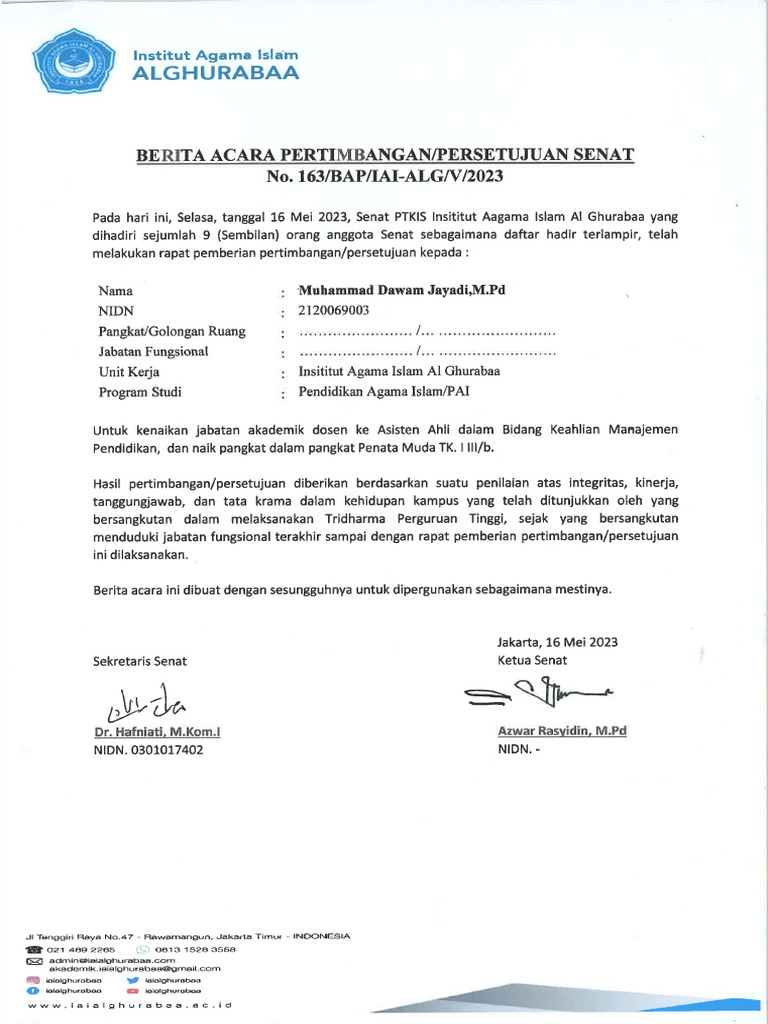 Pertimbangan Senat Aa 2120069003 Surat Pertimbanagn Senat-1 | PDF