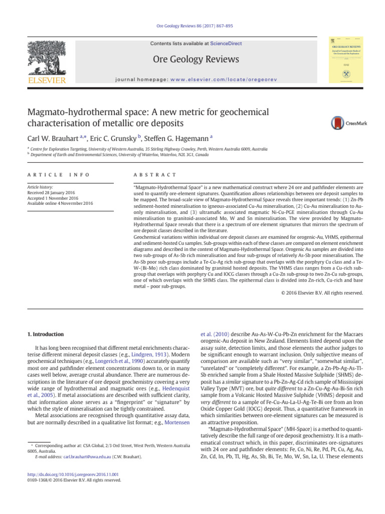 Magmato-Hydrothermal Space: A New Metric For Geochemical ...