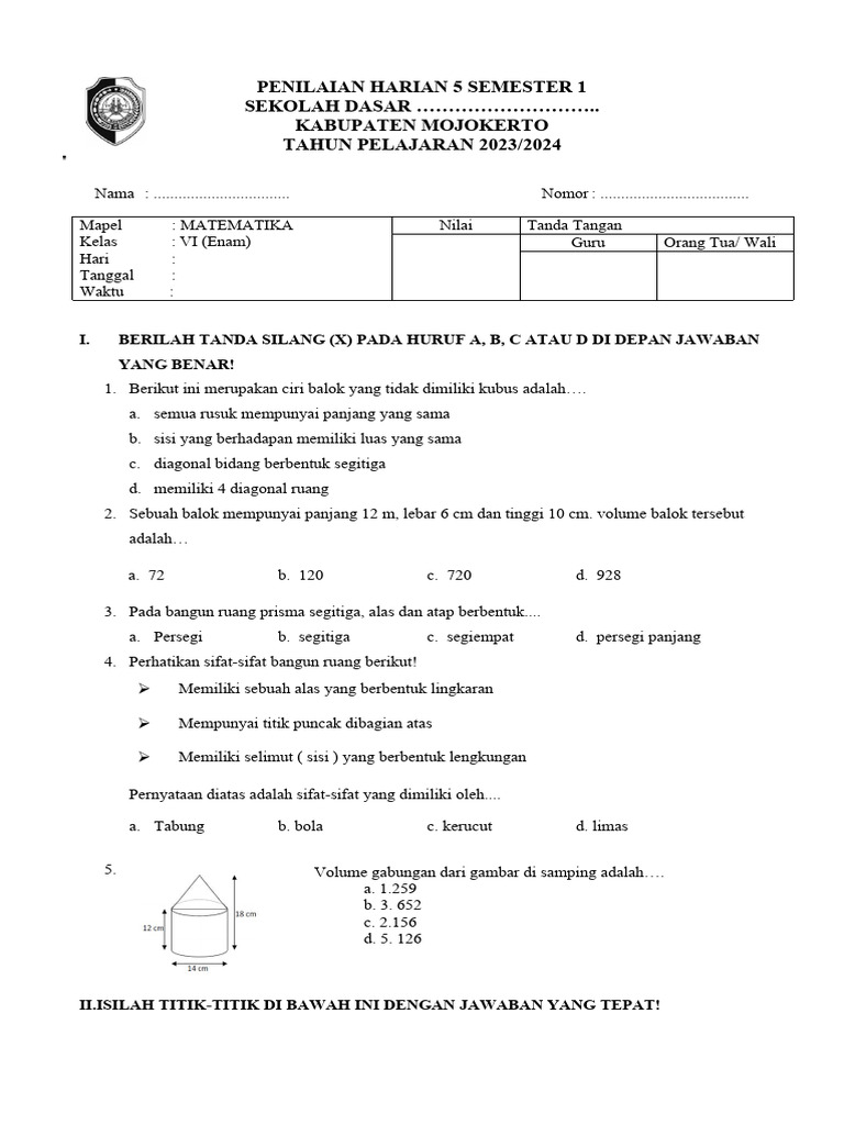 SOAL PH MTK 5 New | PDF