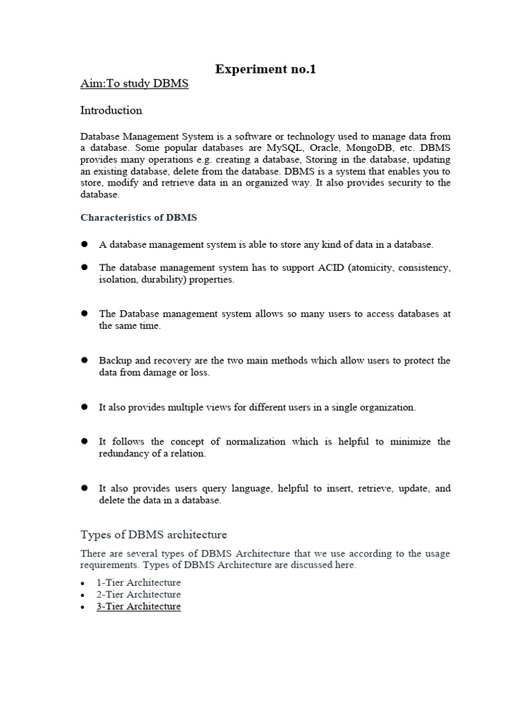 Dbms Exp 1 | PDF | Databases | Conceptual Model Dbms Exp 1 | PDF | Databases | Conceptual Model