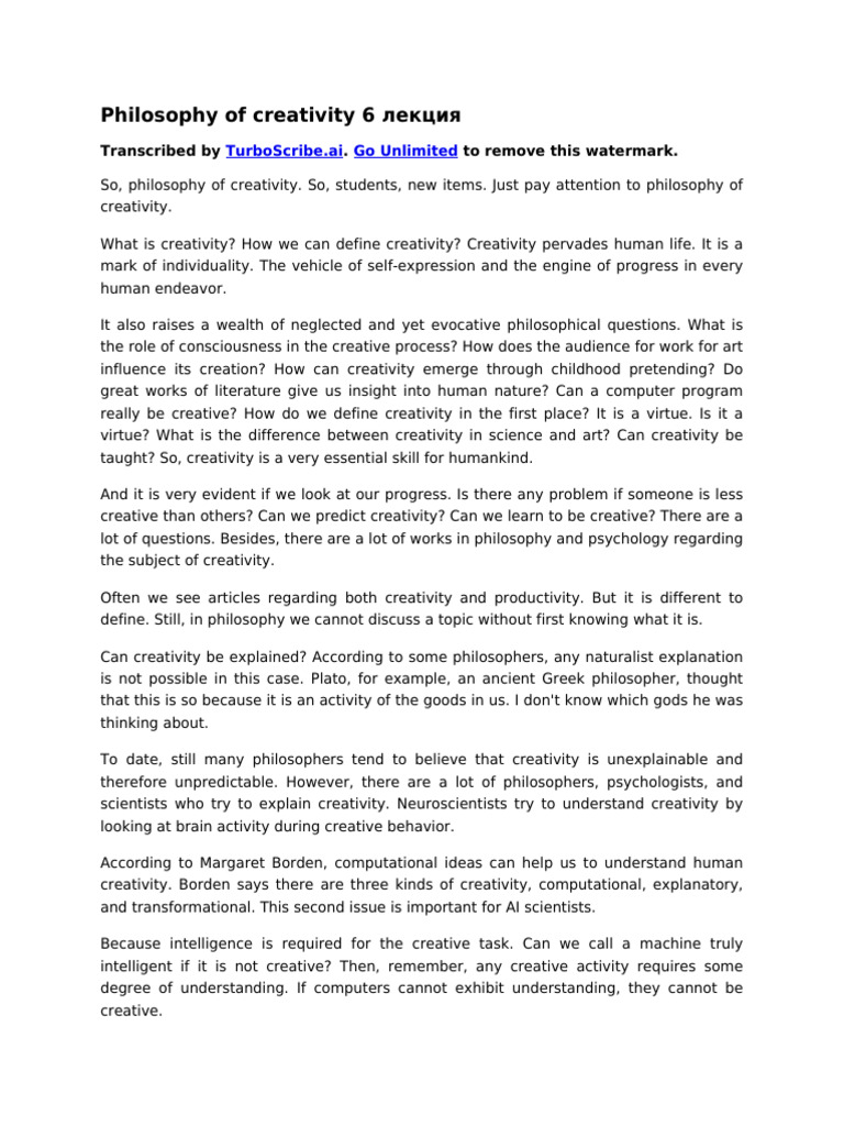 Philosophy of Creativity 6 Лекция | PDF | Consciousness | Science