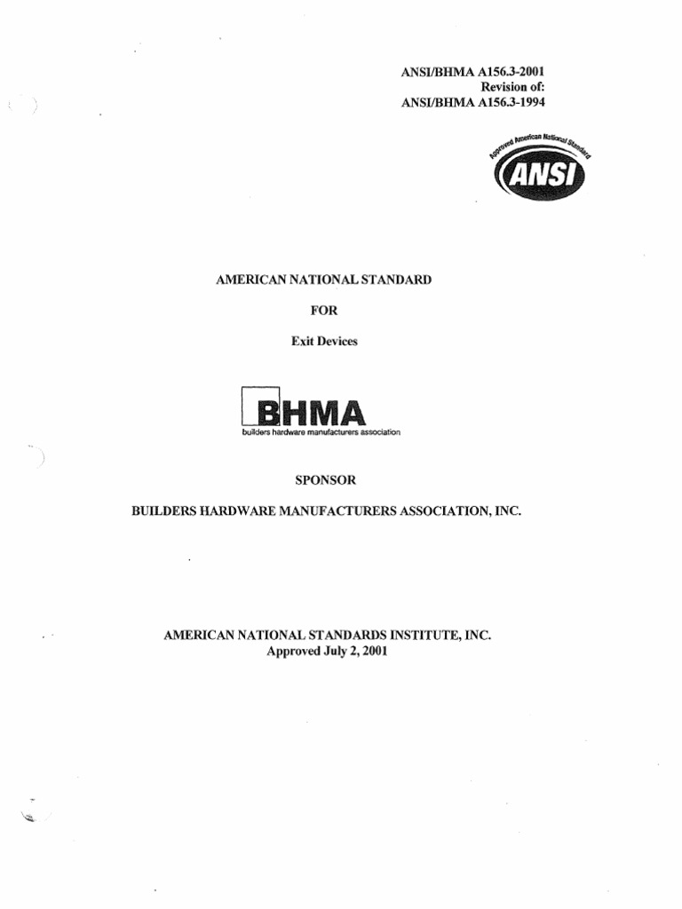Ansi Bhma A156.3-2001 For Exit Device | PDF
