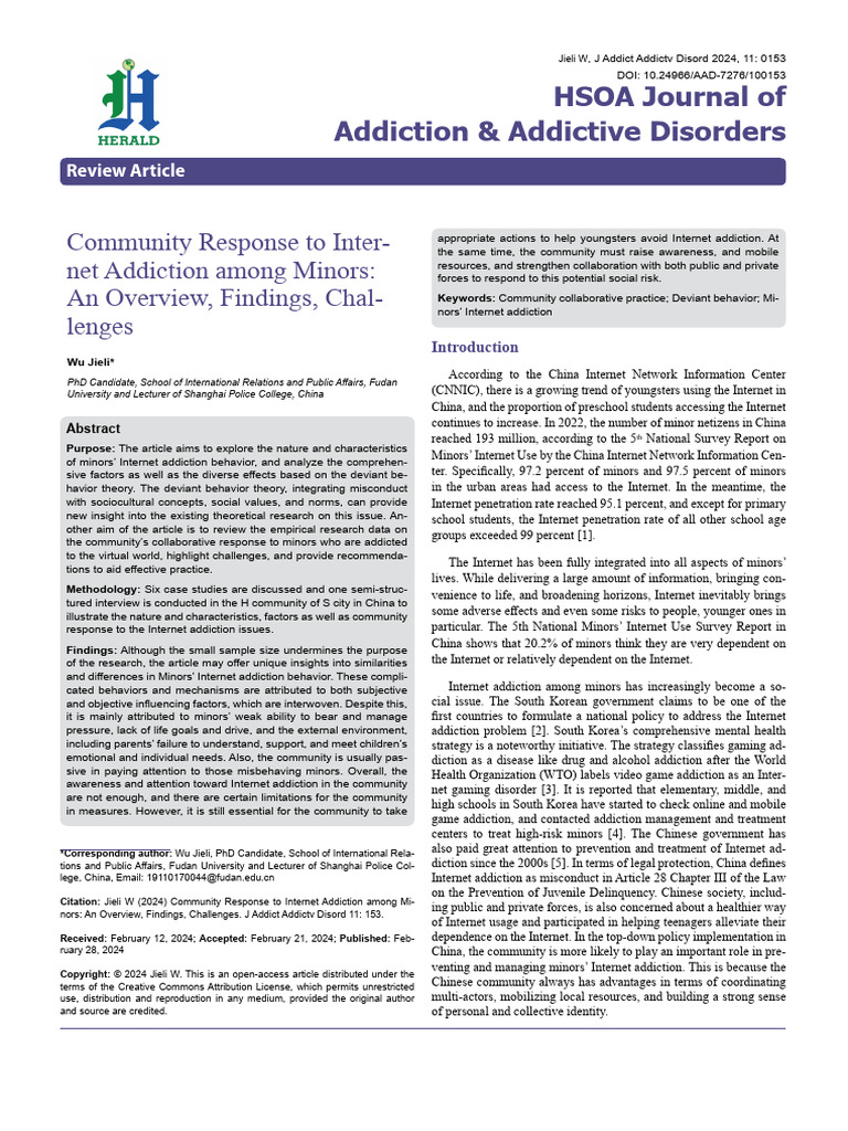 Community Response To Internet Addiction Among Minors An Overview ...