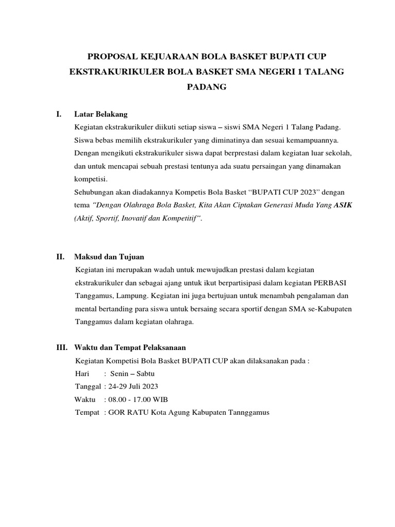 Proposal BUPATI CUP H2 | PDF