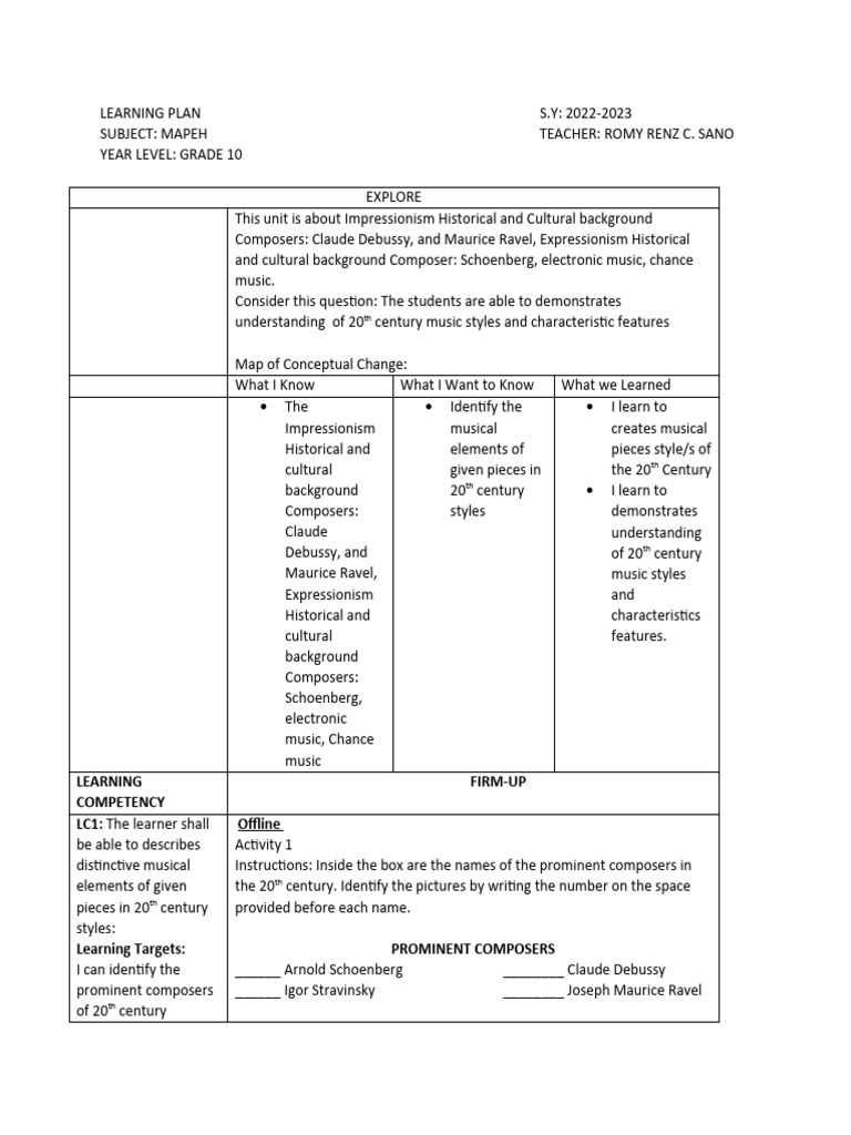 Curriculum Map Mapeh 10 | PDF | Abstract Art | Art Movements