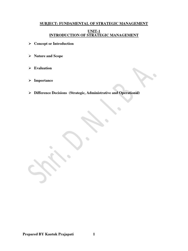 Unit-1 FSM Sem VI T y ITM | PDF | Strategic Management | Strategic Planning