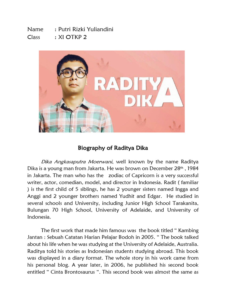 Biography of Raditya Dika: Writer & Actor | PDF