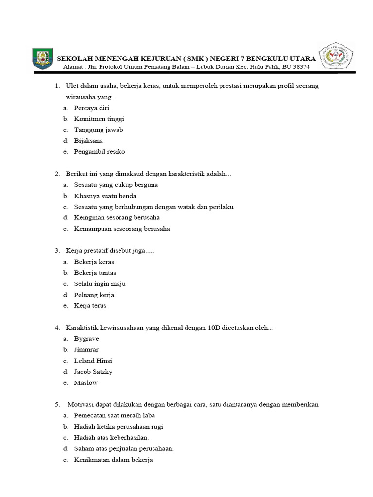 Soal Ulangan SMK | PDF