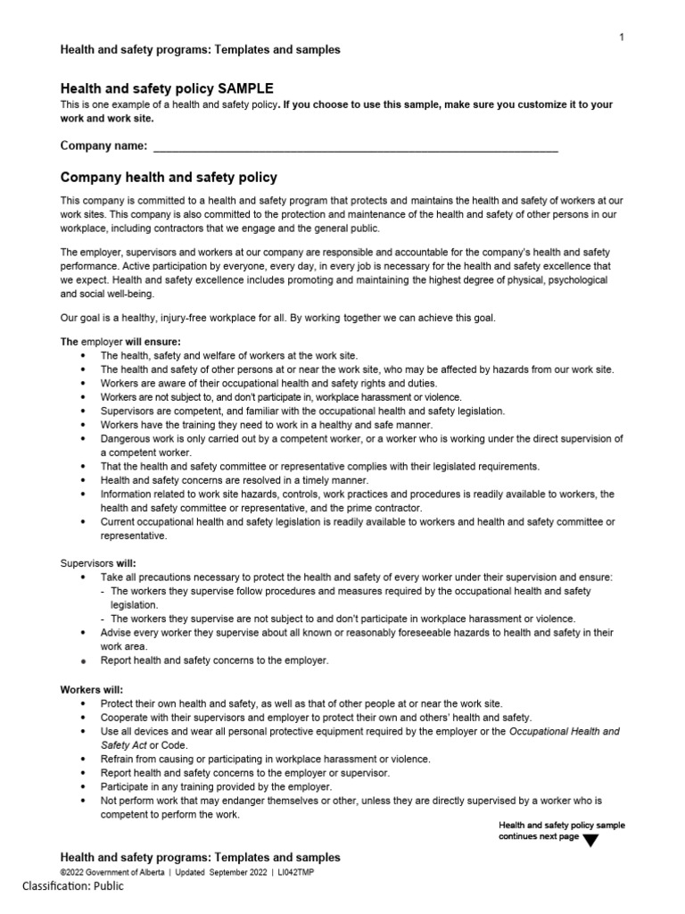 Health and Safety Programs - Templates and Samples | PDF | Occupational ...