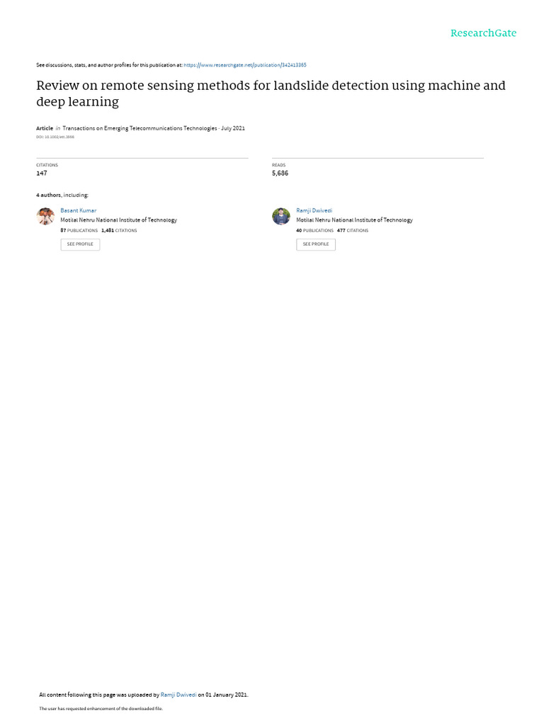 Review On Remote Sensing Methods For Landslide Detection Using Machine and Deep Learning | PDF ...