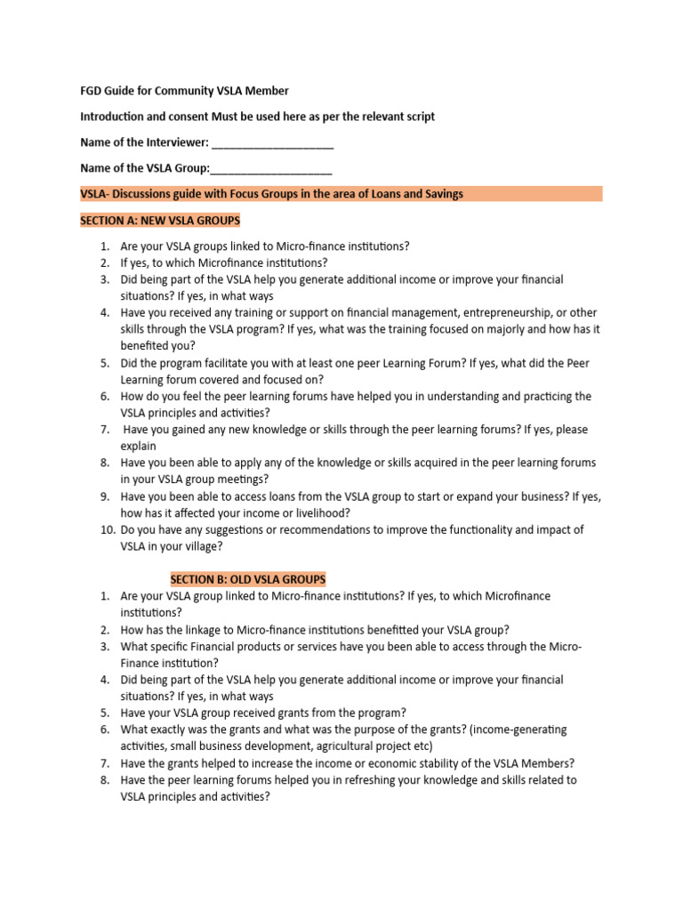 FGD Tool - VSLA Members | PDF | Microfinance | Behavior Modification