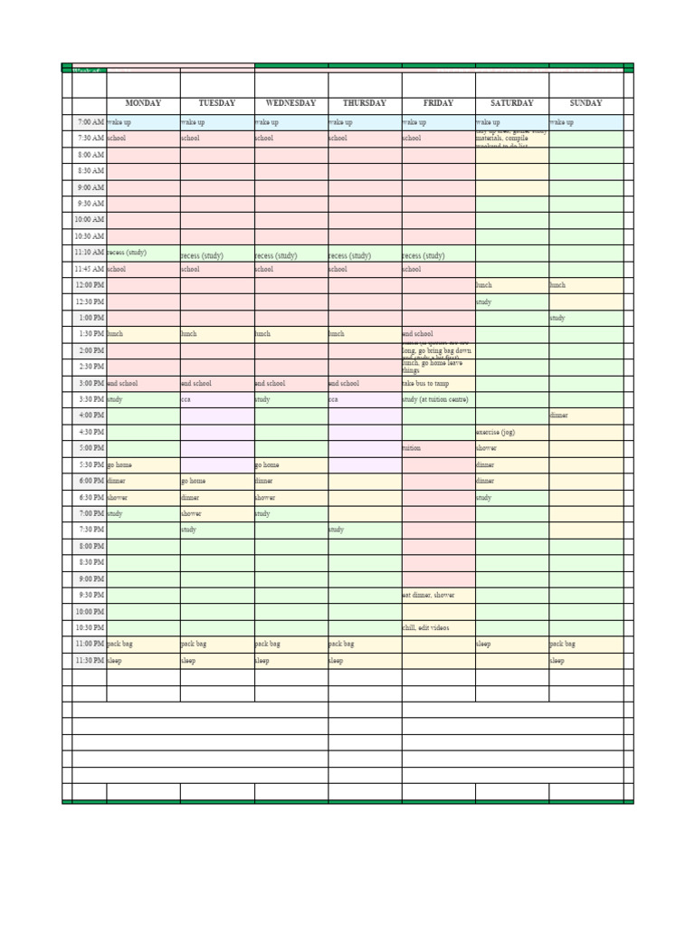 Weekly Timetable | PDF