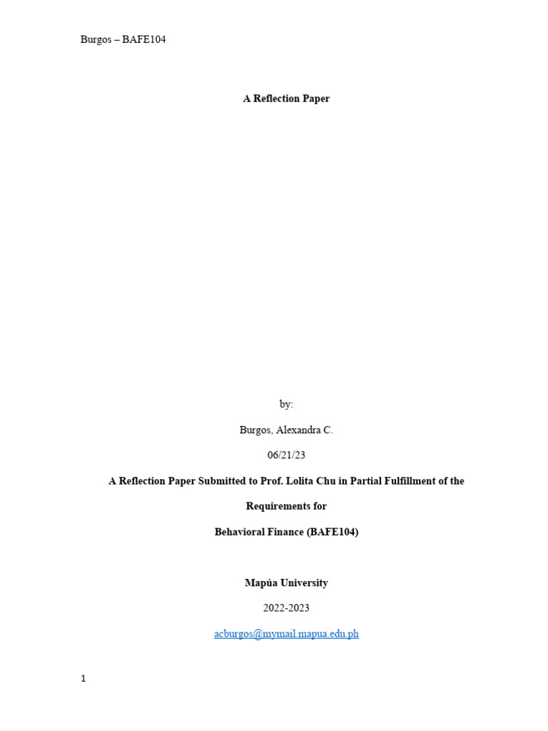Bafe104 Reflection Paper | Download Free PDF | Behavioral Economics | Risk