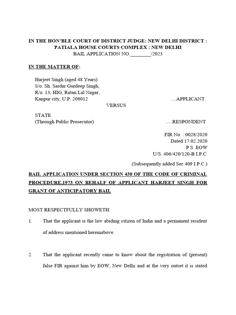 Bail Application Harjeet Singh | PDF | Bail | Affidavit
