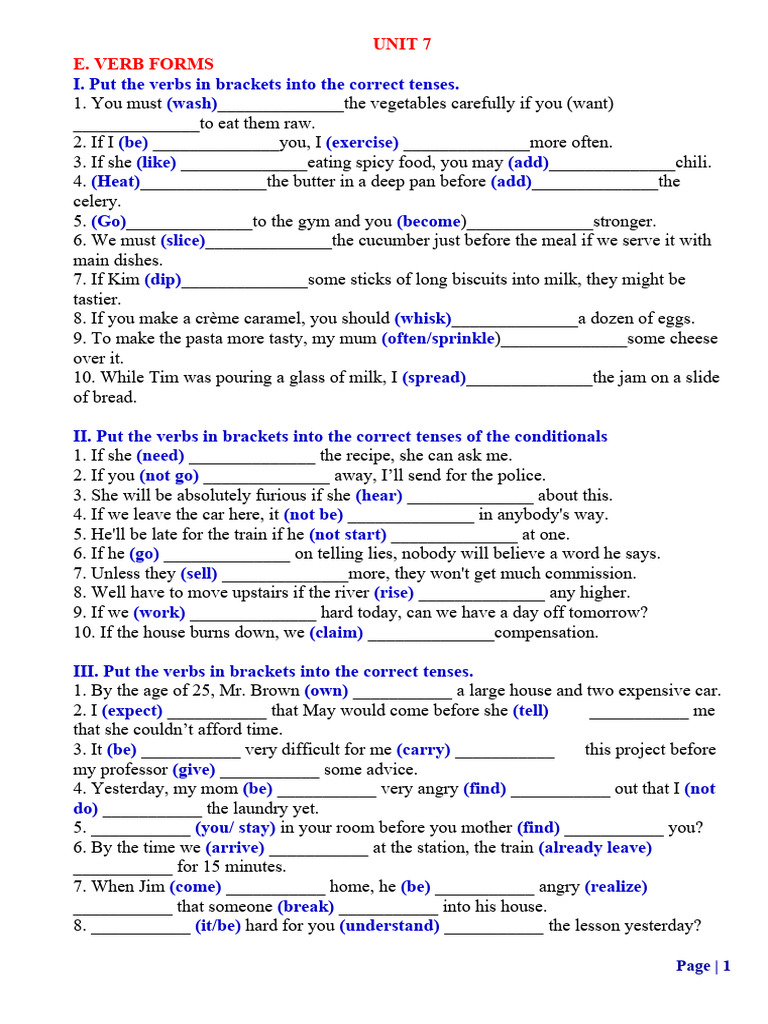 Verb Forms E9 (Unit 7-12) | PDF Verb Forms E9 (Unit 7-12) | PDF