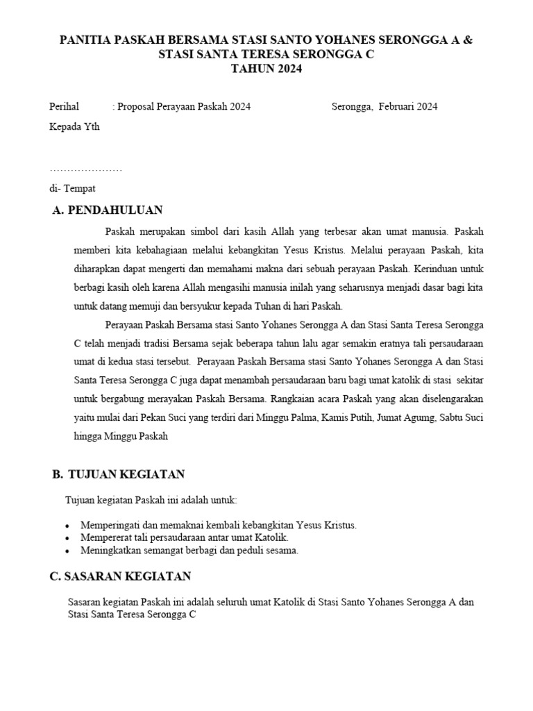 Proposal Paskah Bersama 2024 | PDF