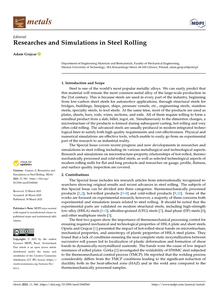 Metals 11 00560 | PDF | Rolling (Metalworking) | Steel