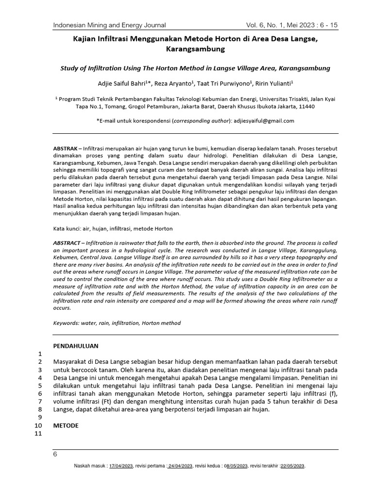 IMEJ - Adjie Saiful Bahri - Kajian Infiltrasi Menggunakan Metode Horton Di Area Desa Langse ...